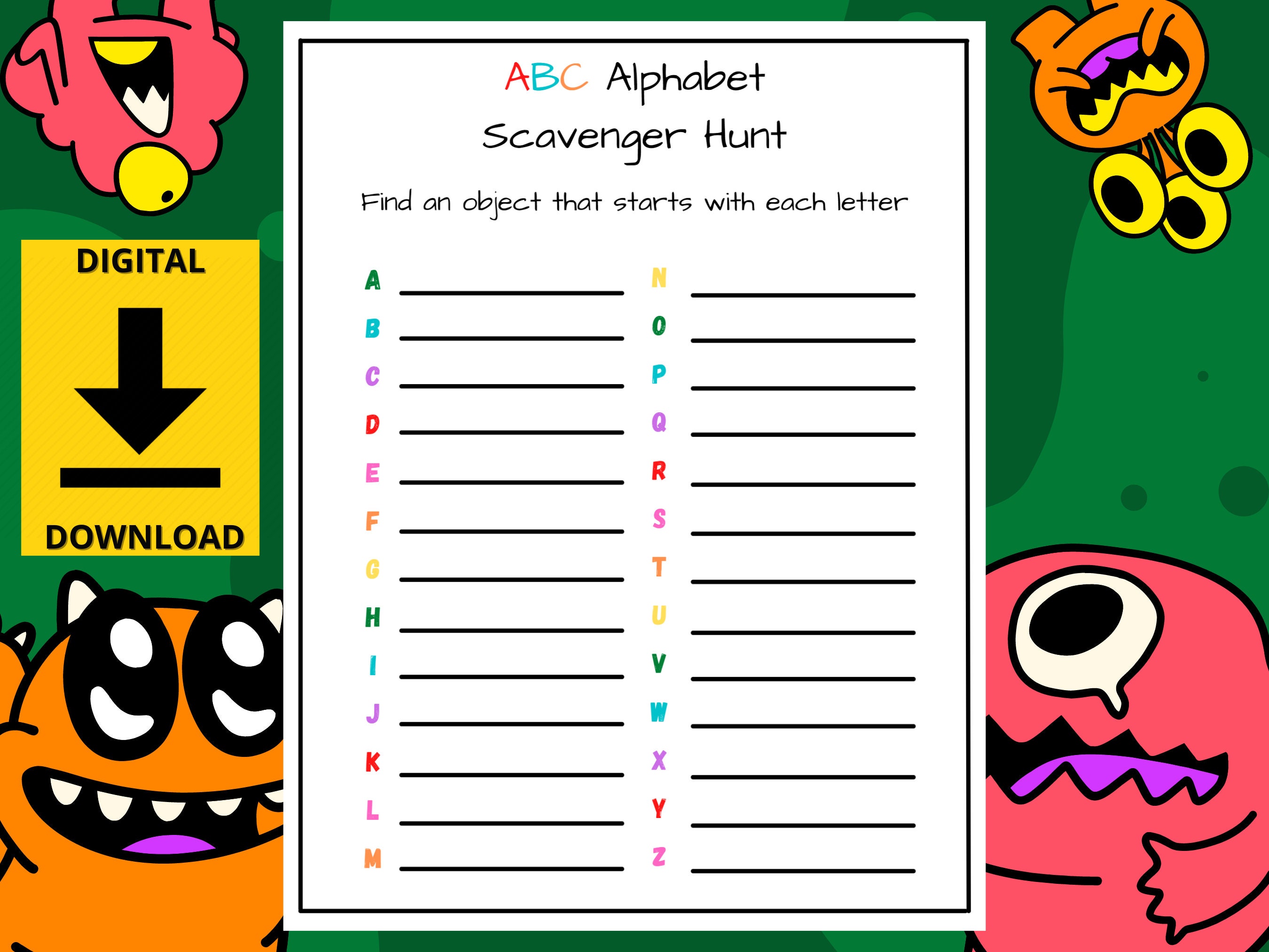 ABC Scavenger Hunt, Outdoor Activity for Kids - Etsy