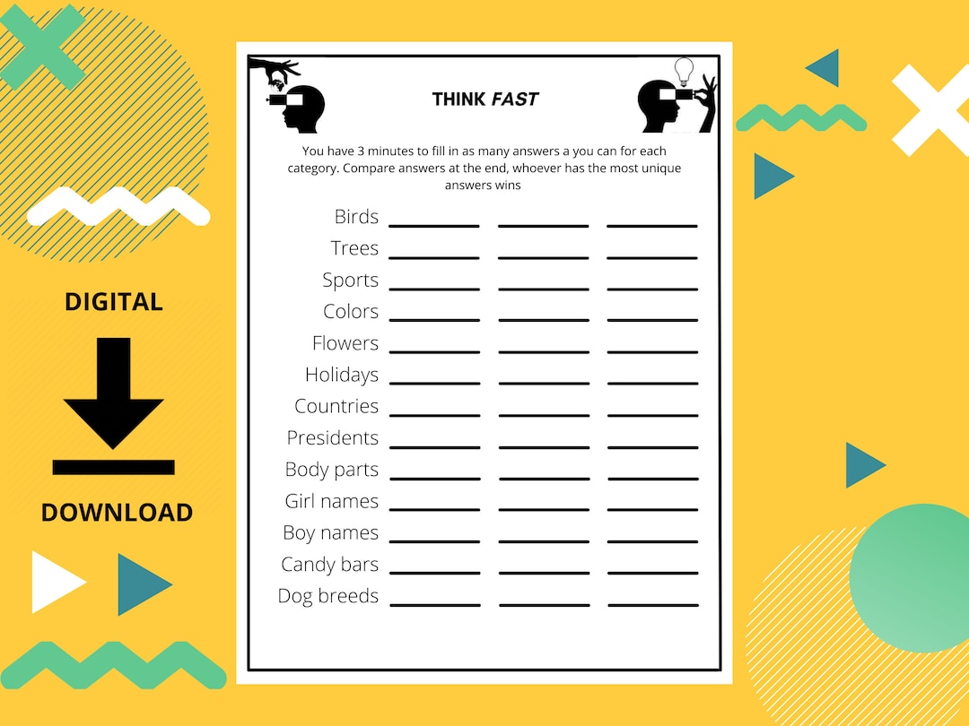 Think Fast Trivia Party Game Idea for Family Events - Etsy