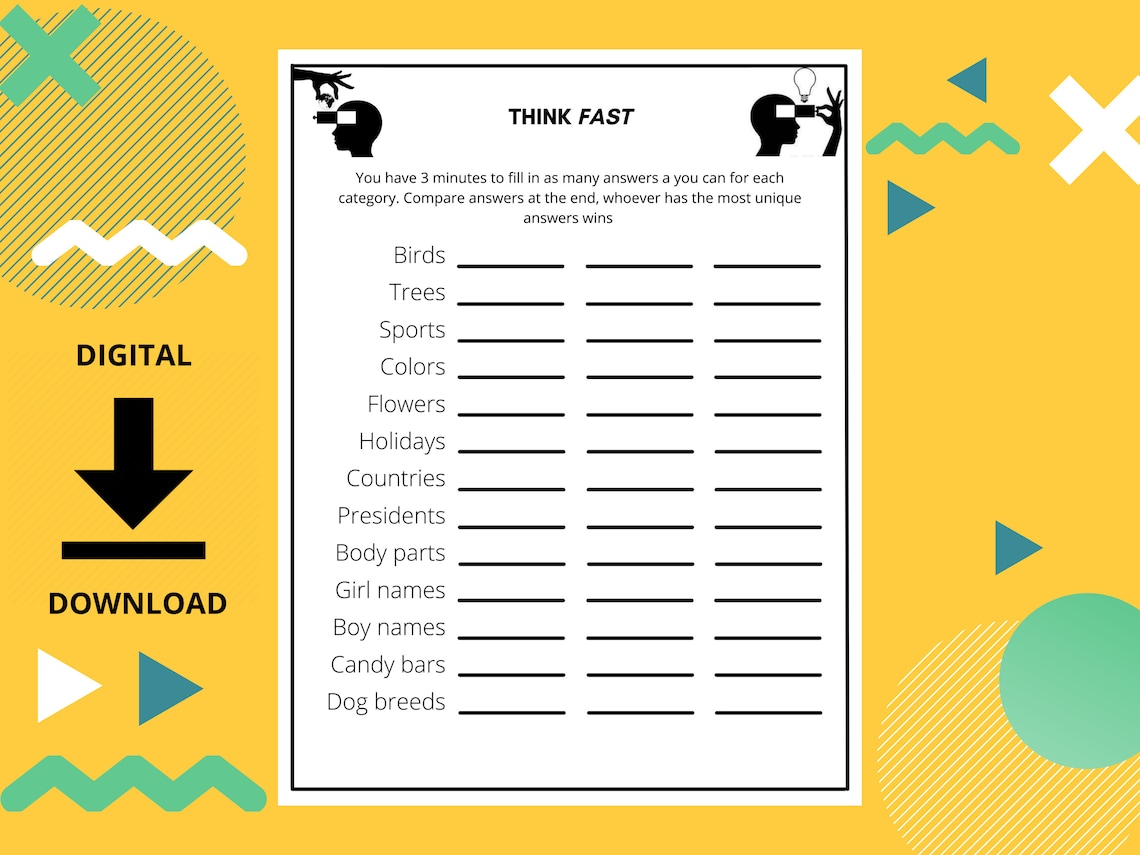 Think Fast Trivia Party Game Idea for Family Events - Etsy