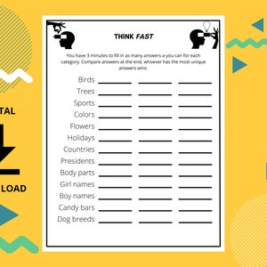 Think Fast Trivia Party Game Idea for Family Events - Etsy