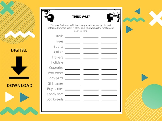 Think Fast Trivia Party Game Idea for Family Events - Etsy