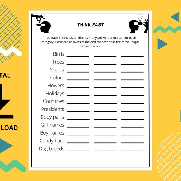 Think Fast Game - Etsy