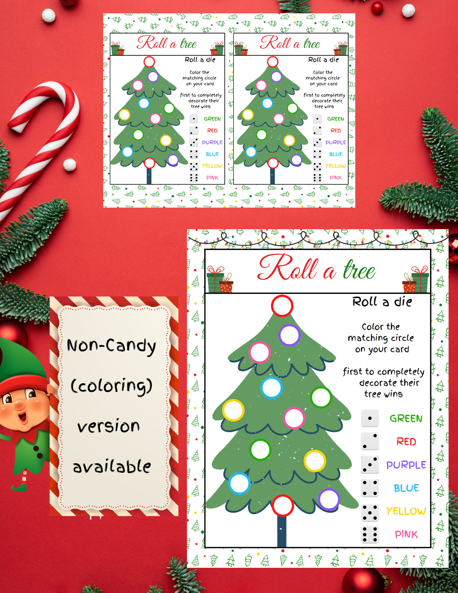 Roll A Tree Christmas Game, Printable Christmas Games, Roll A Tree Dice ...