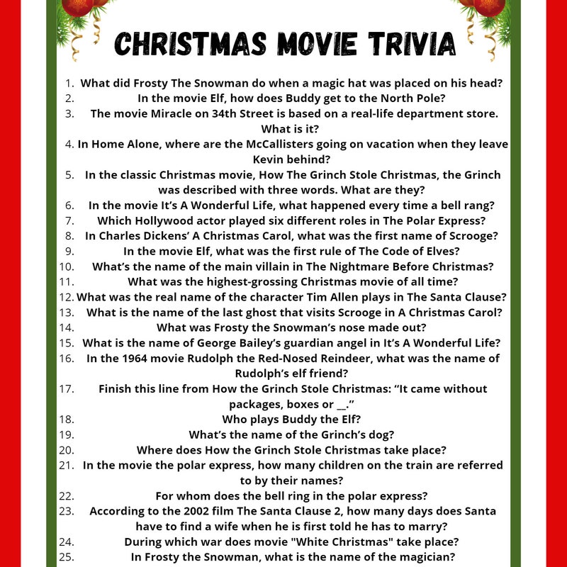 Christmas Movie Jeopardy - Etsy