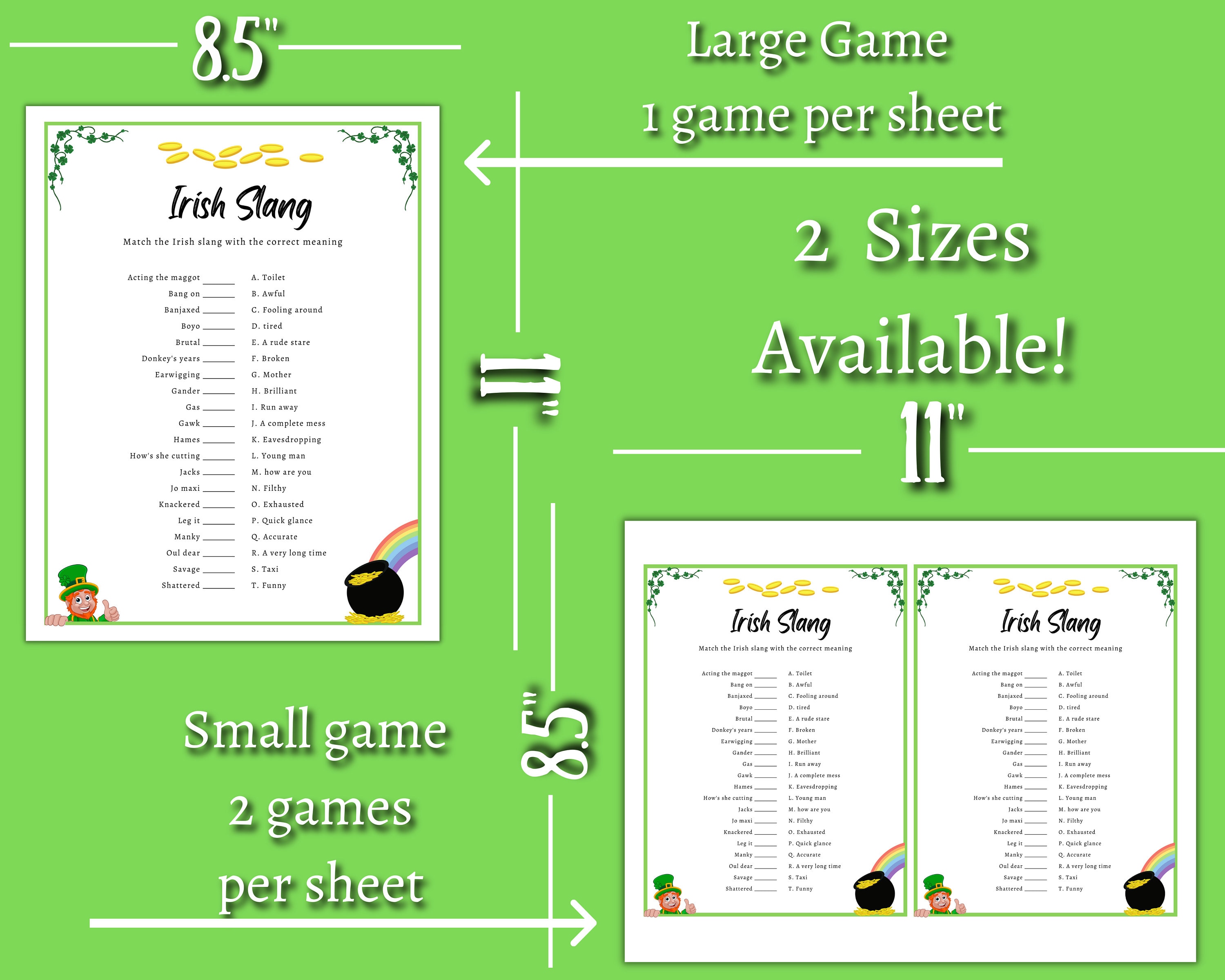 Irish Slang Match up | St. Patrick's Printable Game for Kid & Adult ...
