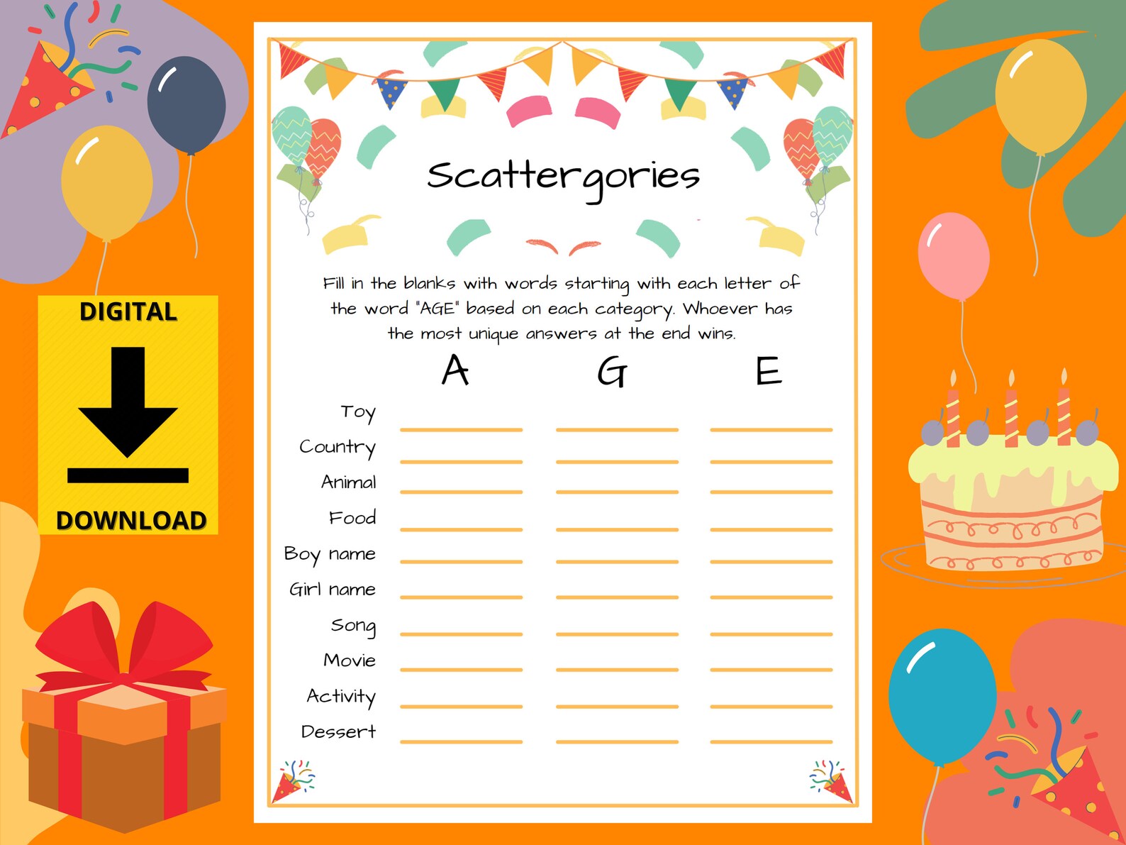 Birthday Scattergories for All Ages and Parties - Etsy