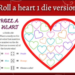 Valentine's Day Kids Rollin a Heart Game Printable | Heart Candy Dice ...