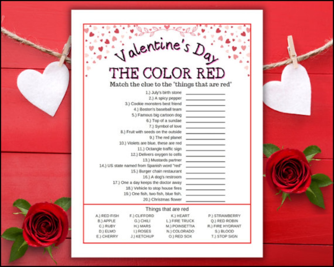 Valentine's Day the Color Red Game | Valentine Printable Games | Fun ...