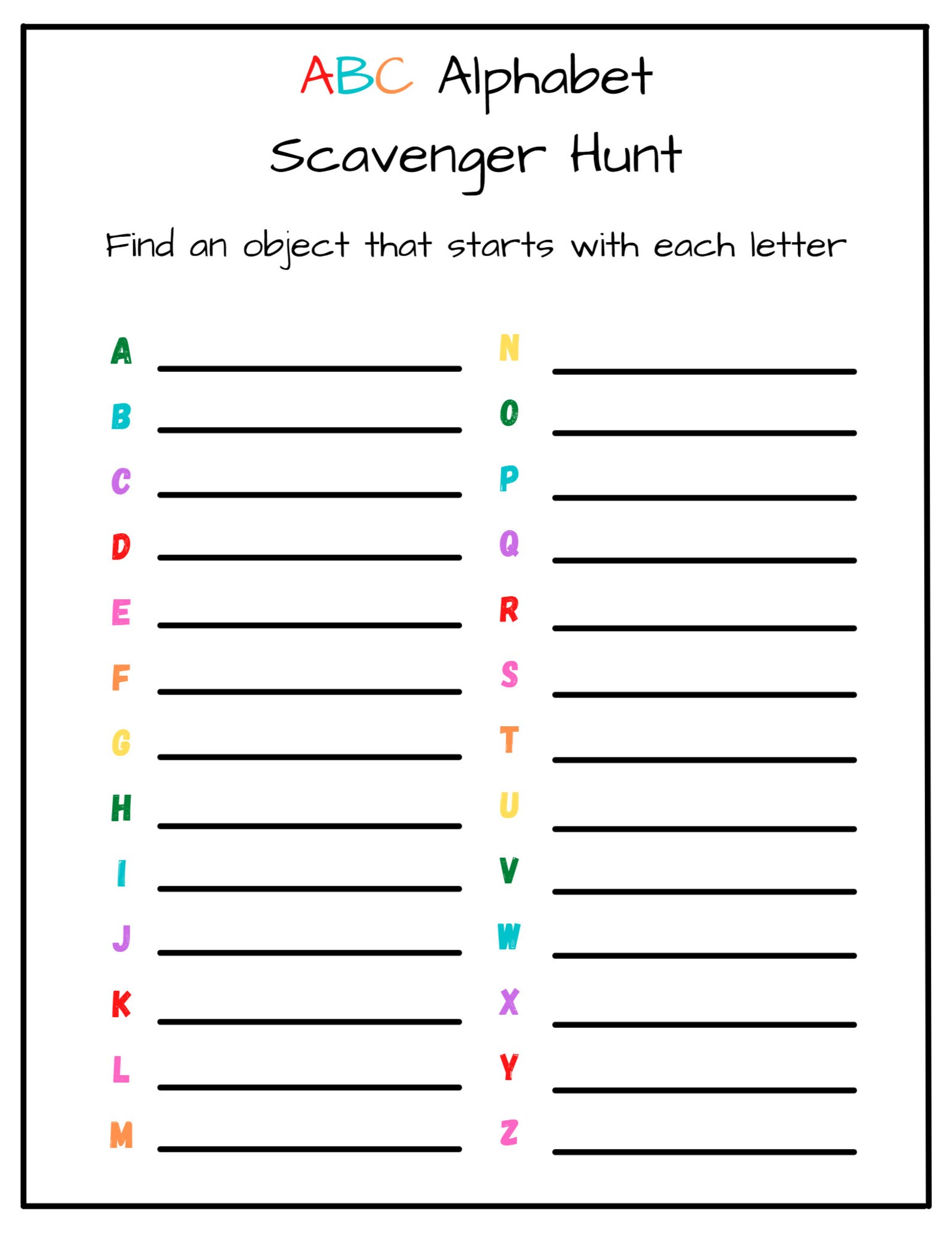 ABC Scavenger Hunt, Outdoor Activity for Kids - Etsy