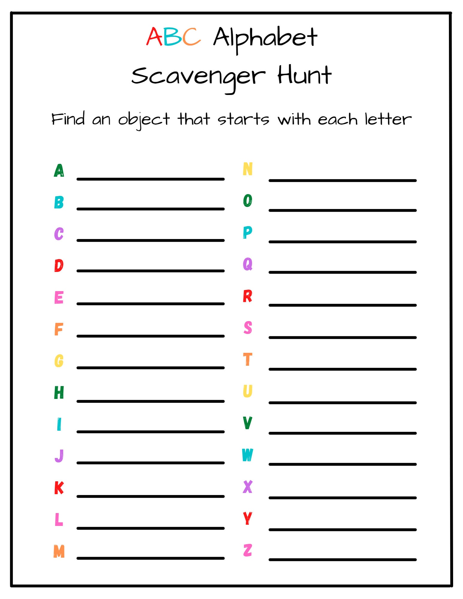 ABC Scavenger Hunt, Outdoor Activity for Kids - Etsy
