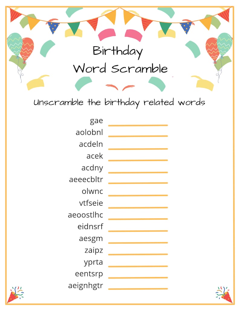 Birthday Word Scramble for Kids and Adults of All Ages. - Etsy