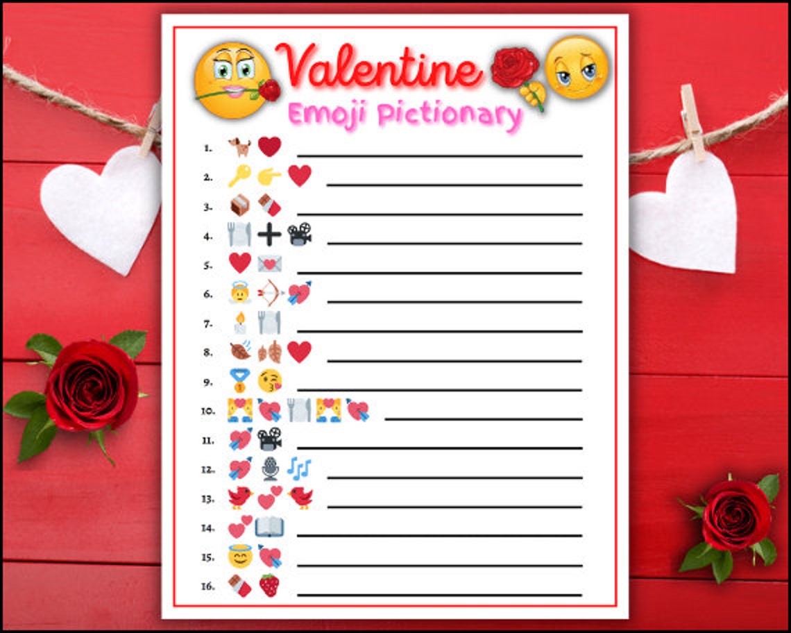 Valentine's Emoji Pictionary Game | Fun Valentine's Day Printable Games ...