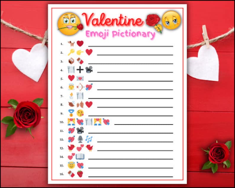 Valentine's Emoji Pictionary Game | Fun Valentine's Day Printable Games ...