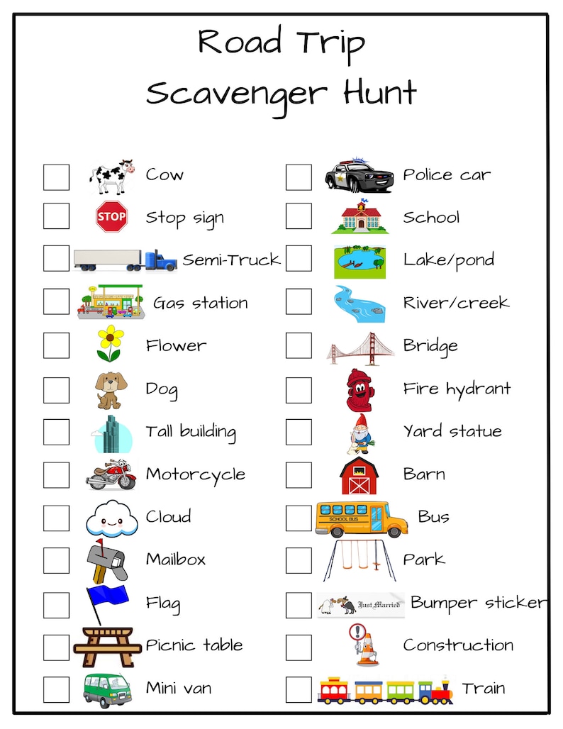 Road Trip Scavenger Hunt for Kids. Car Scavenger Hunt Activity for Kids ...