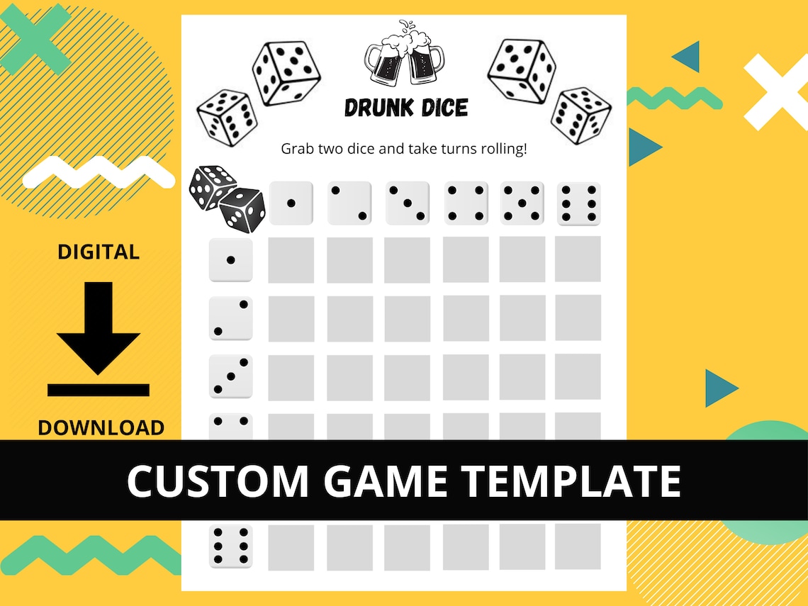 Drunk Dice Game Template for Adult Drinking Game Party - Etsy
