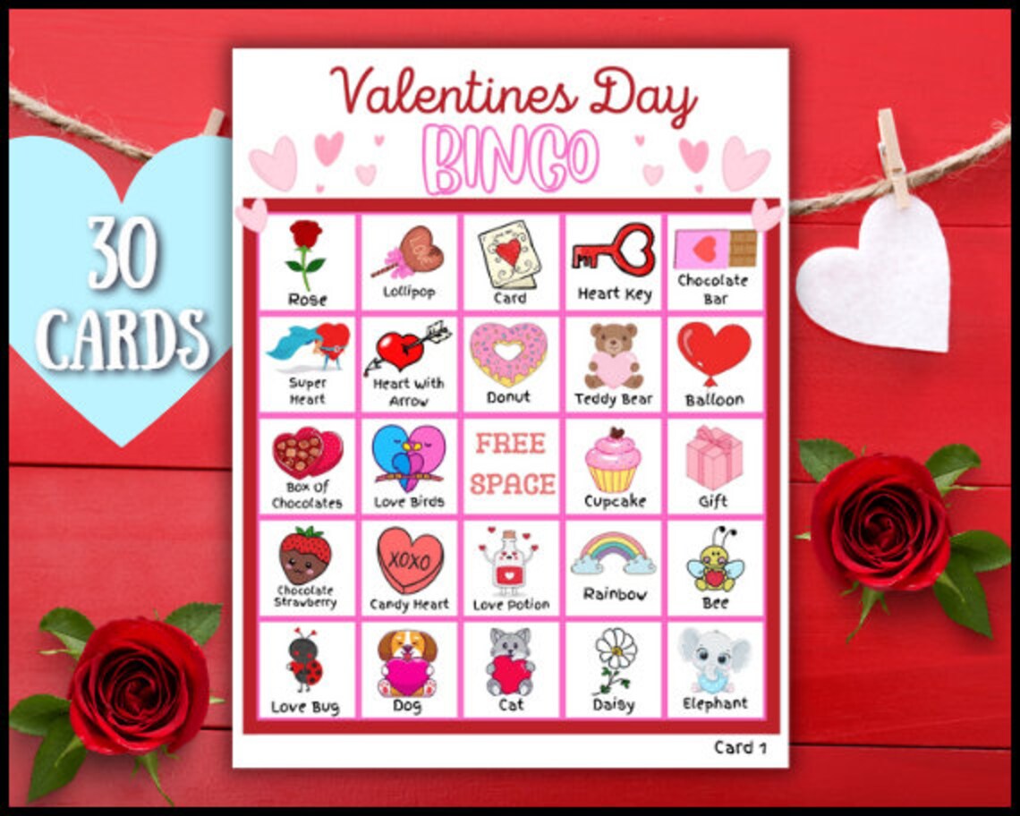 Valentine's BINGO Game for Kids and Adults | Valentine's Day Printable ...