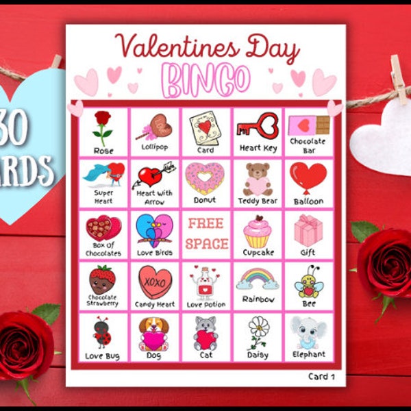 Valentine Bingo Cards - Etsy