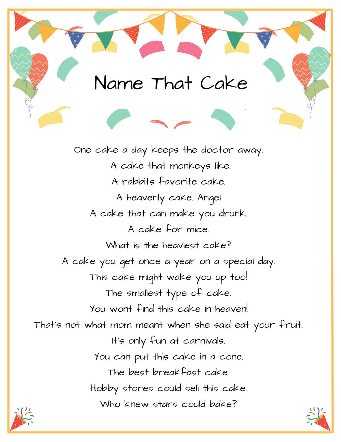 Cake Trivia Birthday Game for All Ages and Parties - Etsy