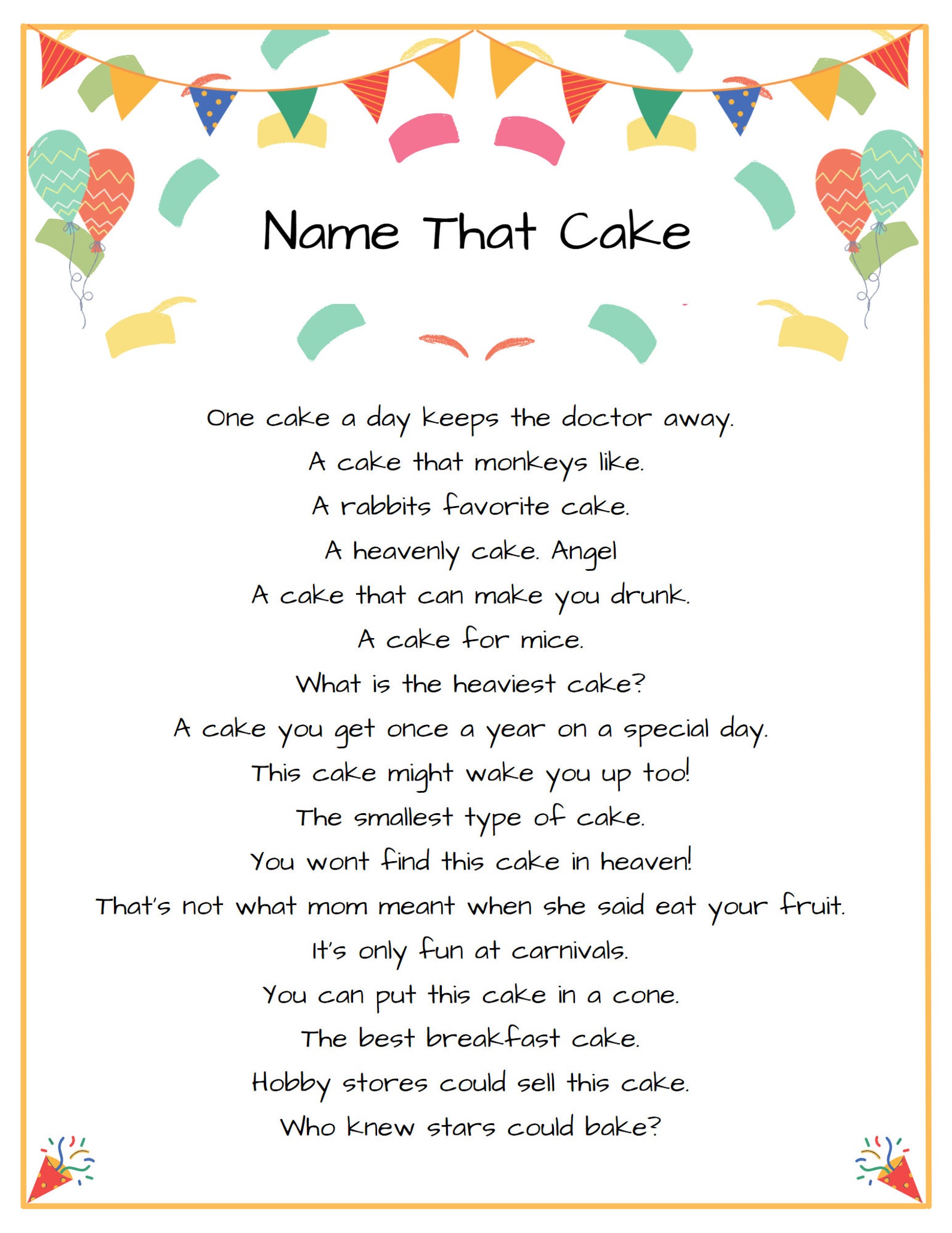 Cake Trivia Birthday Game for All Ages and Parties - Etsy