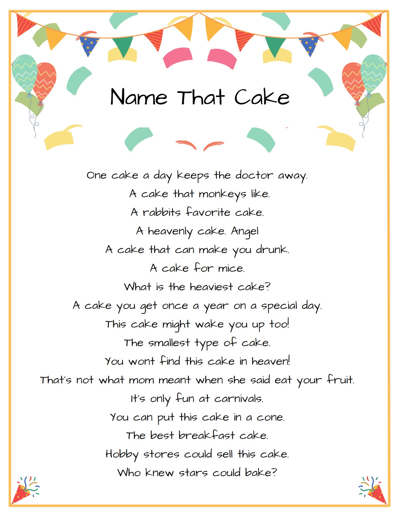 Cake Trivia Birthday Game for All Ages and Parties - Etsy