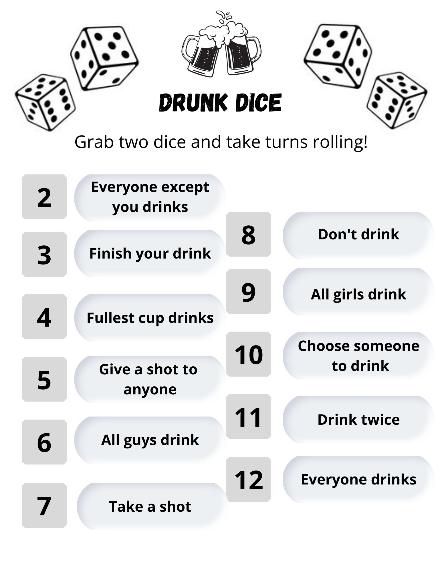 Drunk Dice Drinking Game for Any Party - Etsy