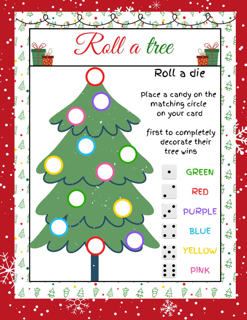 Roll A Tree Christmas Game, Printable Christmas Games, Roll A Tree Dice ...