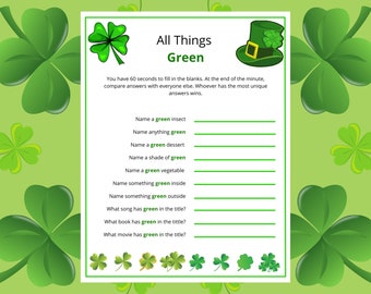 St Patricks Day All Things Green/ Trivia Game/printable St Patricks Day ...