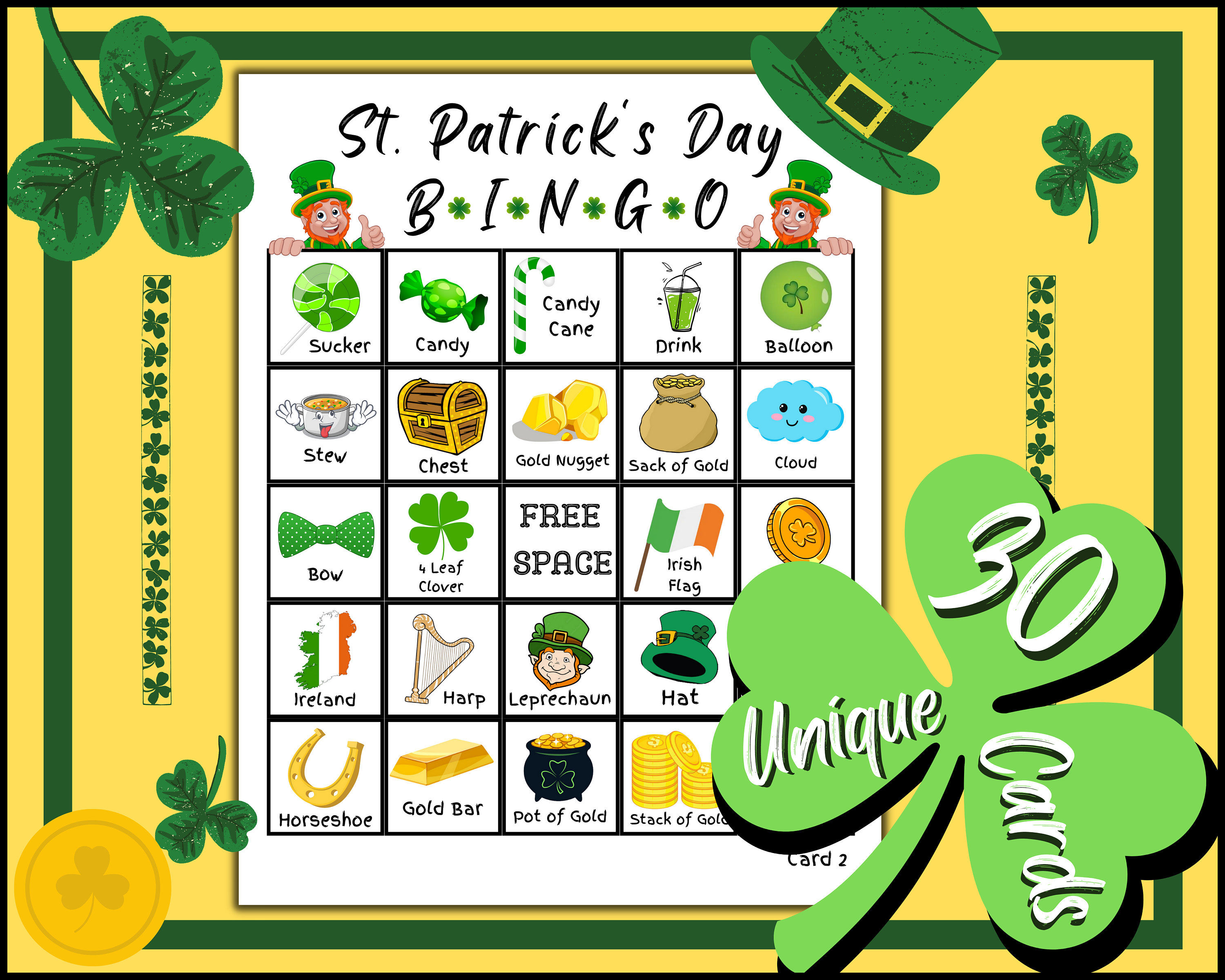 Bingo Game for Kids, St Patrick's Classroom Game, St Patty's Bingo, St ...