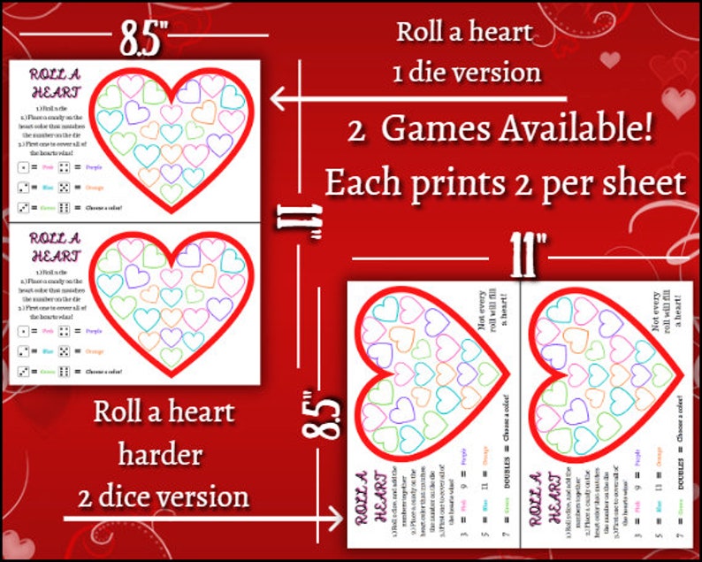 Valentine's Day Kids Rollin a Heart Game Printable | Heart Candy Dice ...