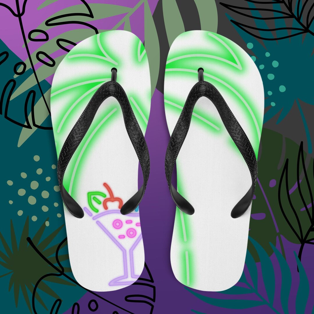 Tropical Palm Tree & Cocktail Flip Flops - Etsy