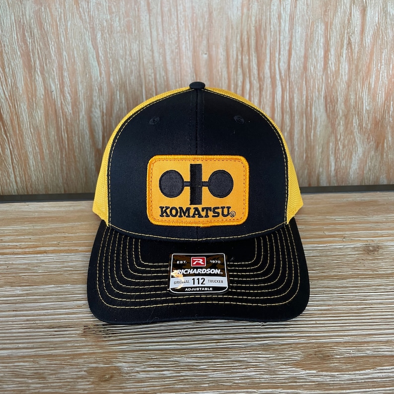 Vintage Komatsu Retro Patch + Richardson 112 Black & Gold Trucker Cap ...