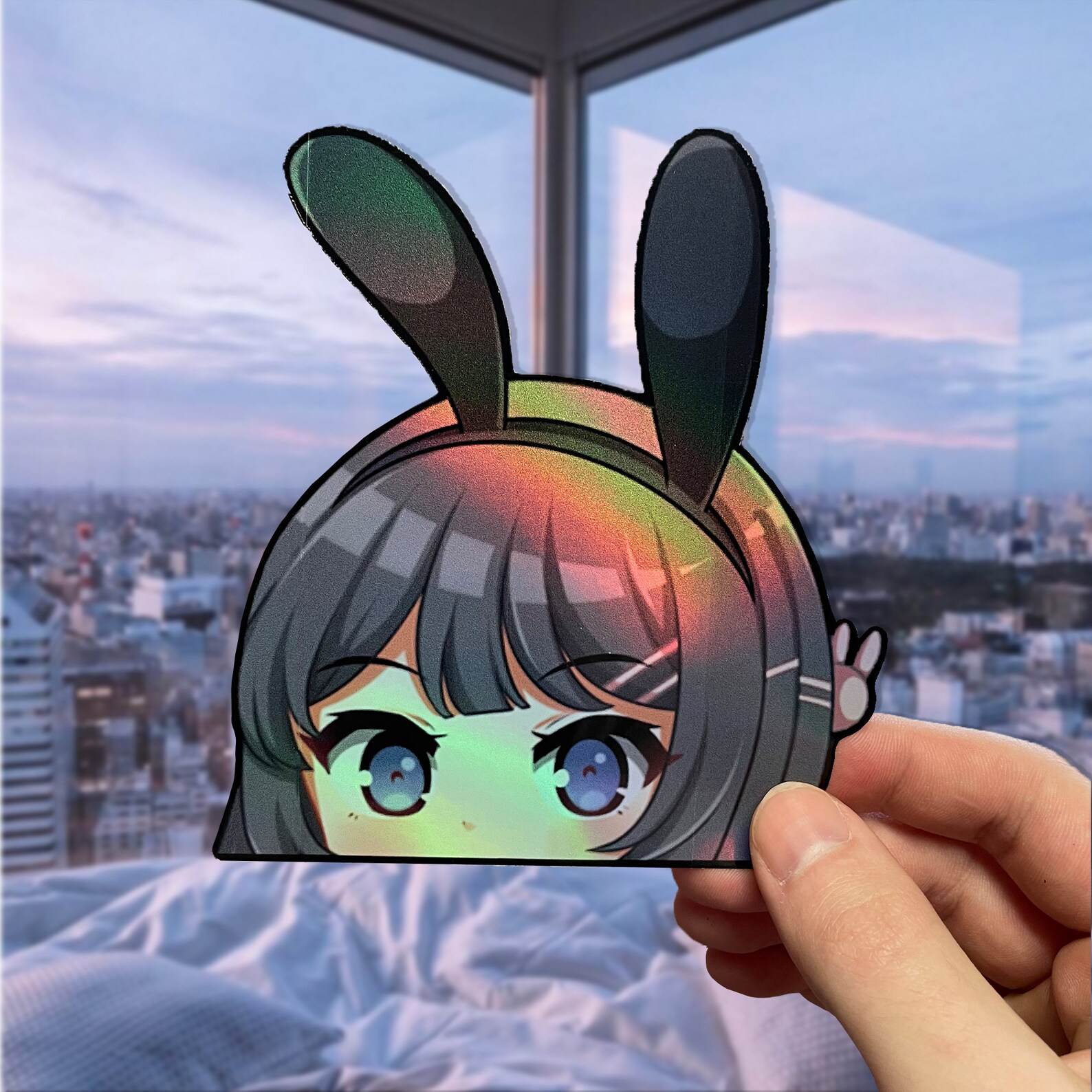 Bunny Girl Senpai Holographic Anime Peeker Sticker | Etsy