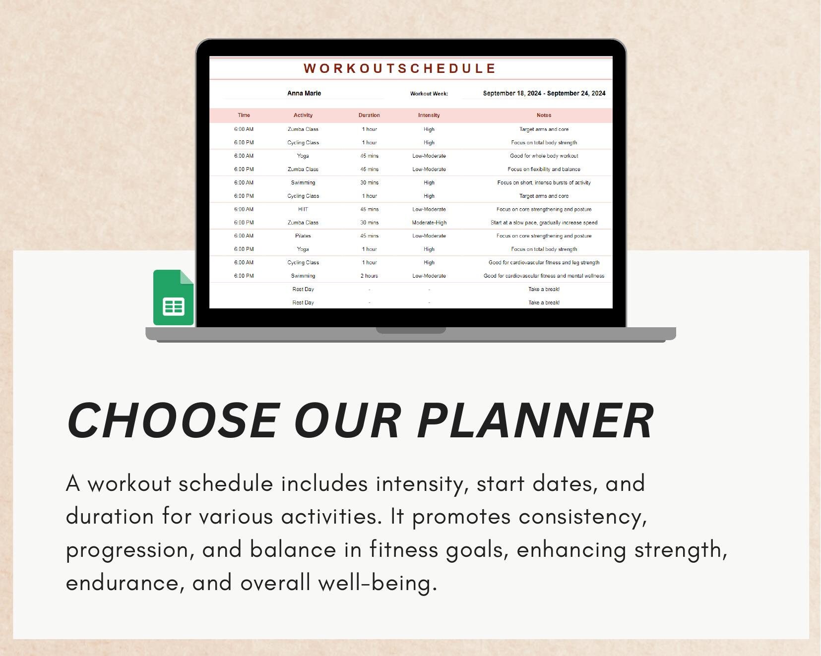 Workout Planner Spreadsheet Template / Simple Gym Planner / Excel or ...