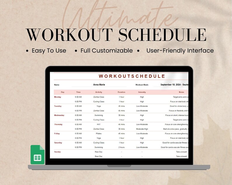 Workout Planner Spreadsheet Template / Simple Gym Planner / Excel or ...