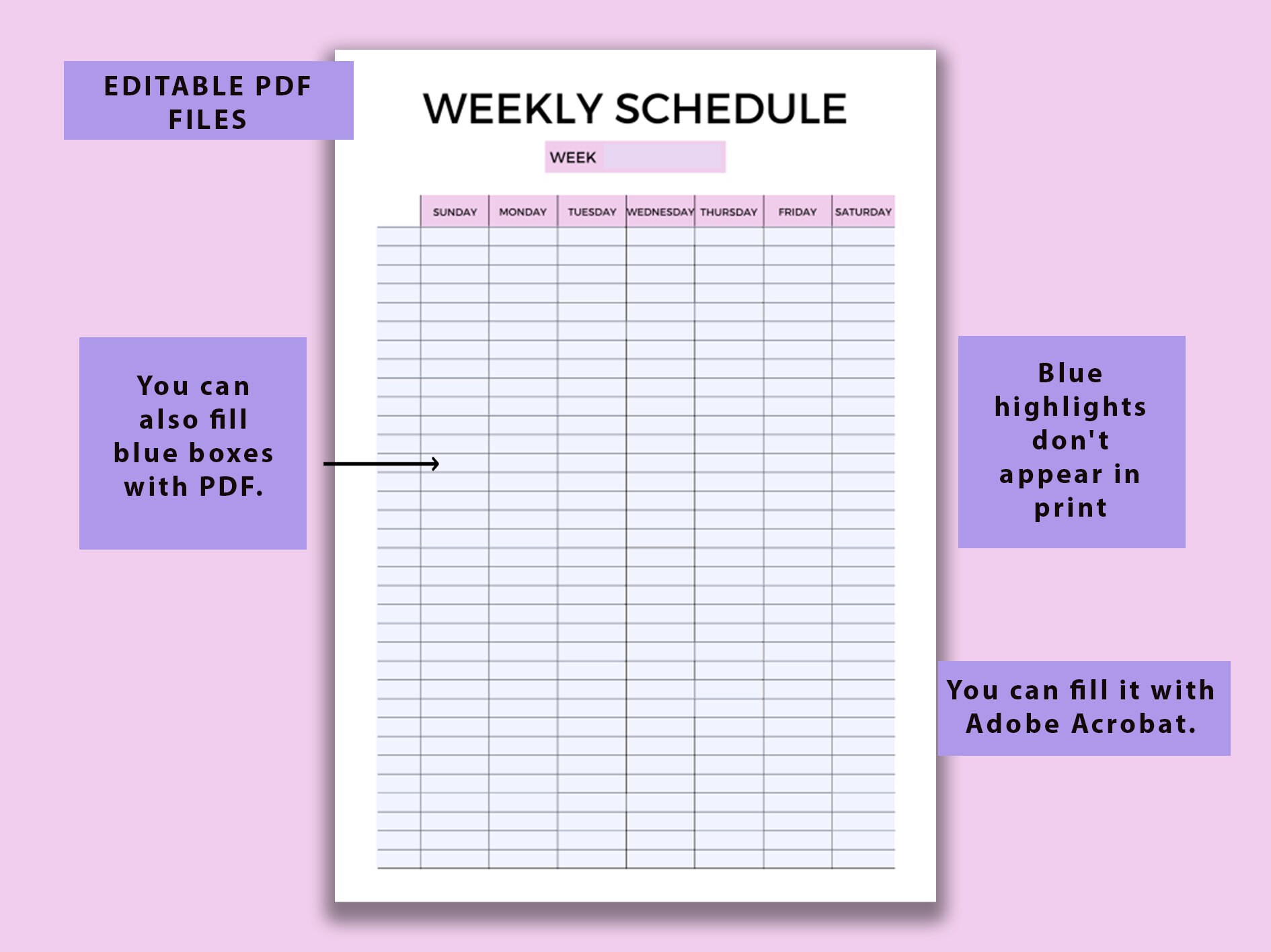 Weekly Schedule Printable Editable Weekly Schedule Template - Etsy