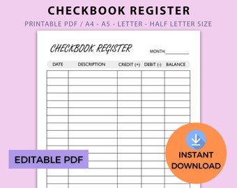 Checkbook Register A4 - Etsy