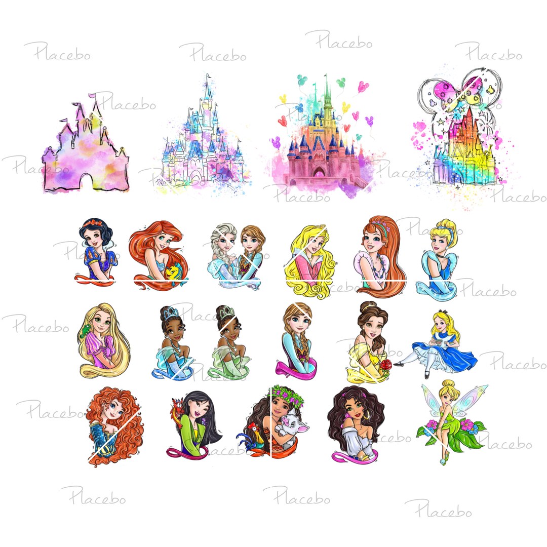 18 Princess PNG BUNDLE, 18 Illustration Design, High Resolution PNG for ...