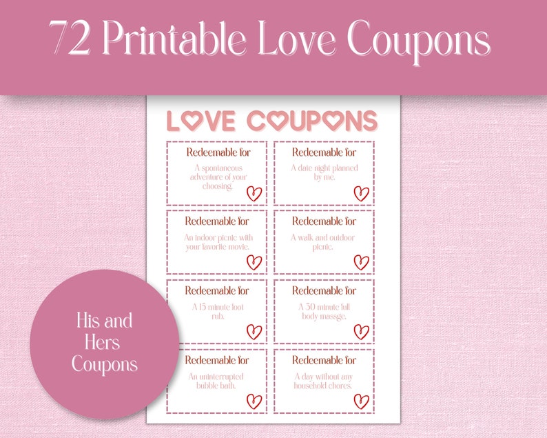 Valentine's Day Love Coupons His and Hers - Etsy
