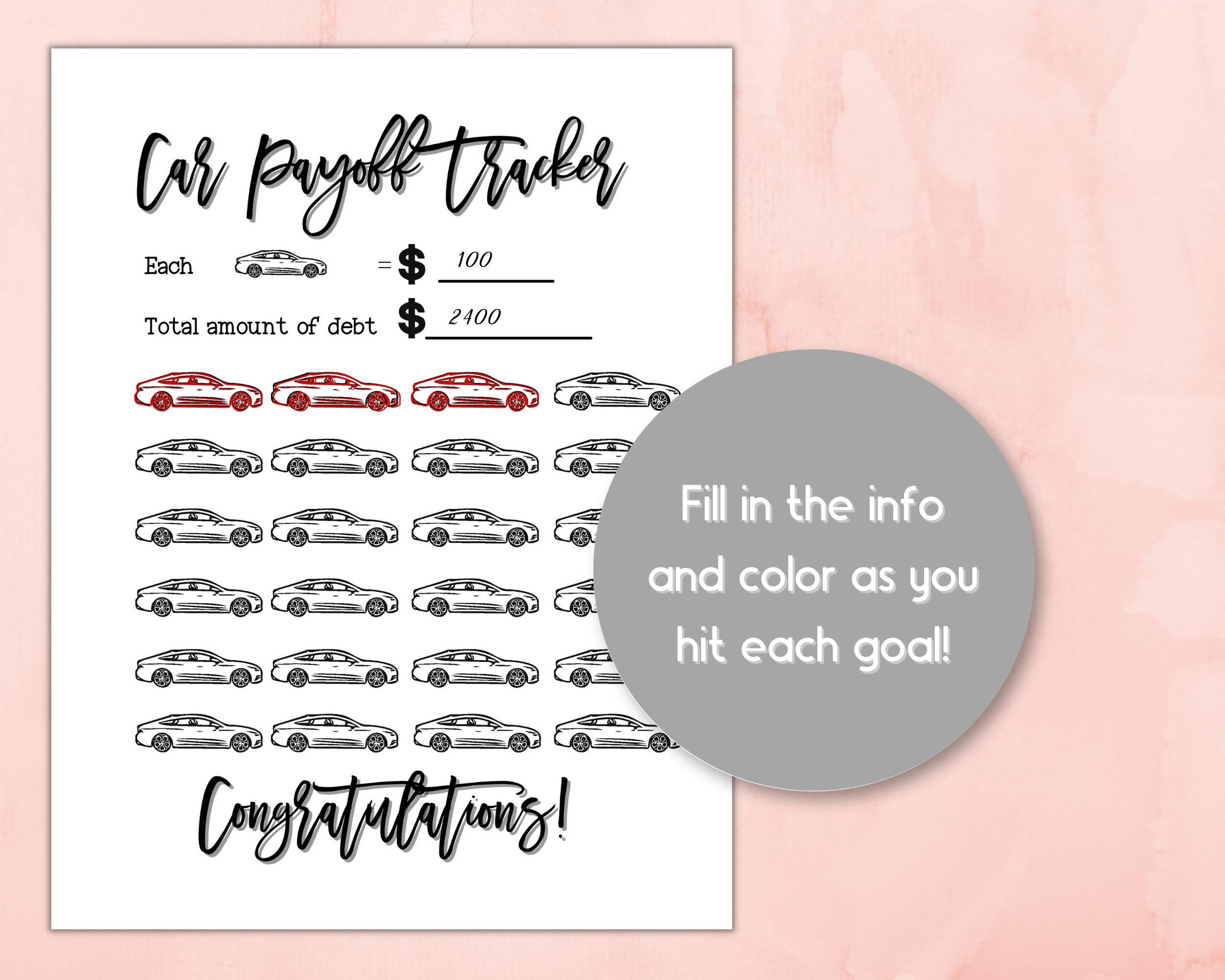 Design & Templates Car Loan Payoff Tracker Paper & Party Supplies ...