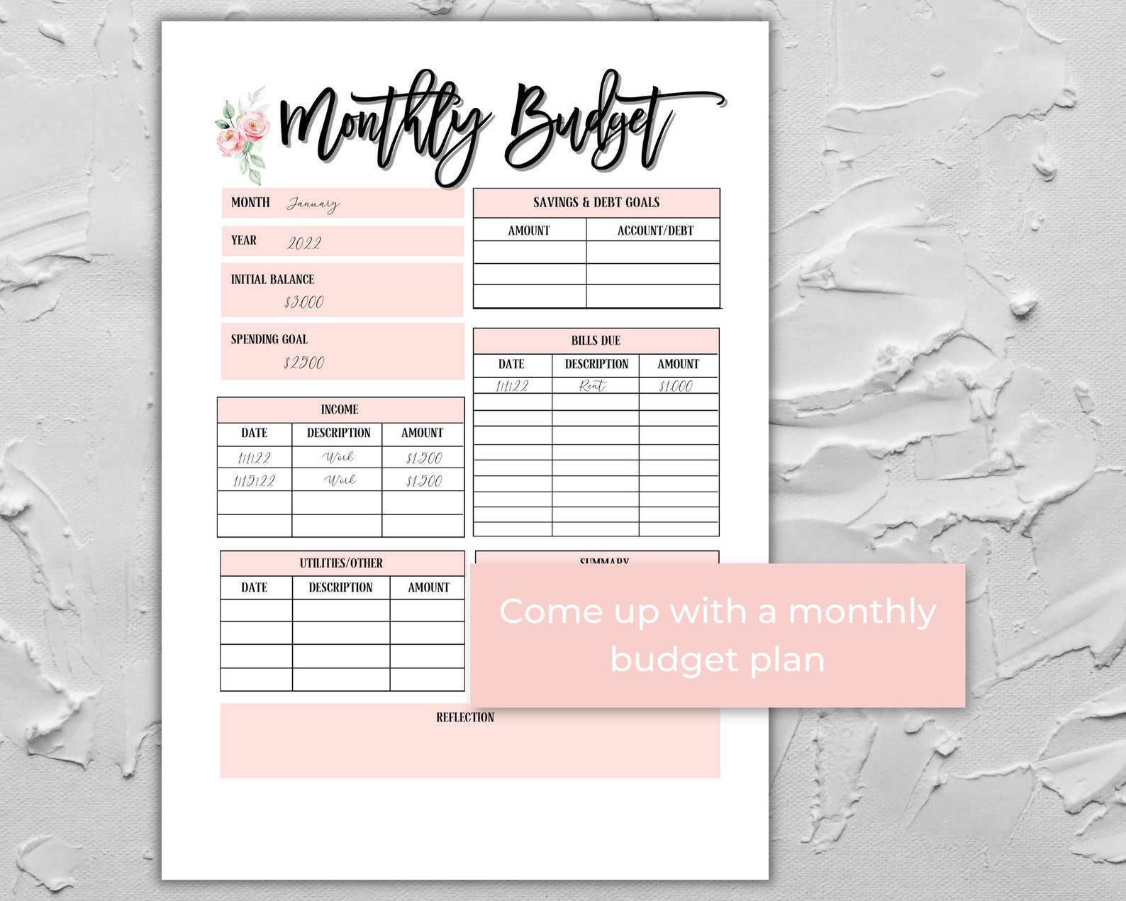 Financial Budget Planner Pink Floral 30 Pages - Etsy