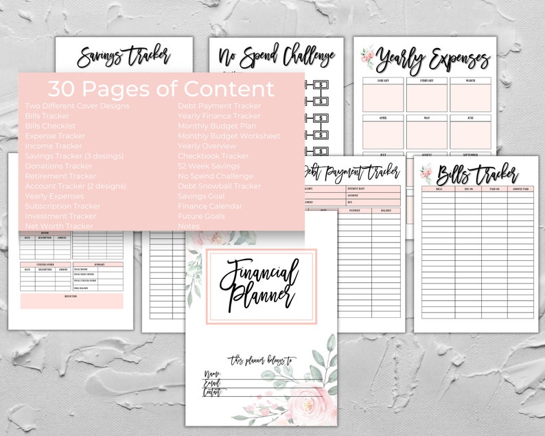 Financial Budget Planner Pink Floral 30 Pages - Etsy