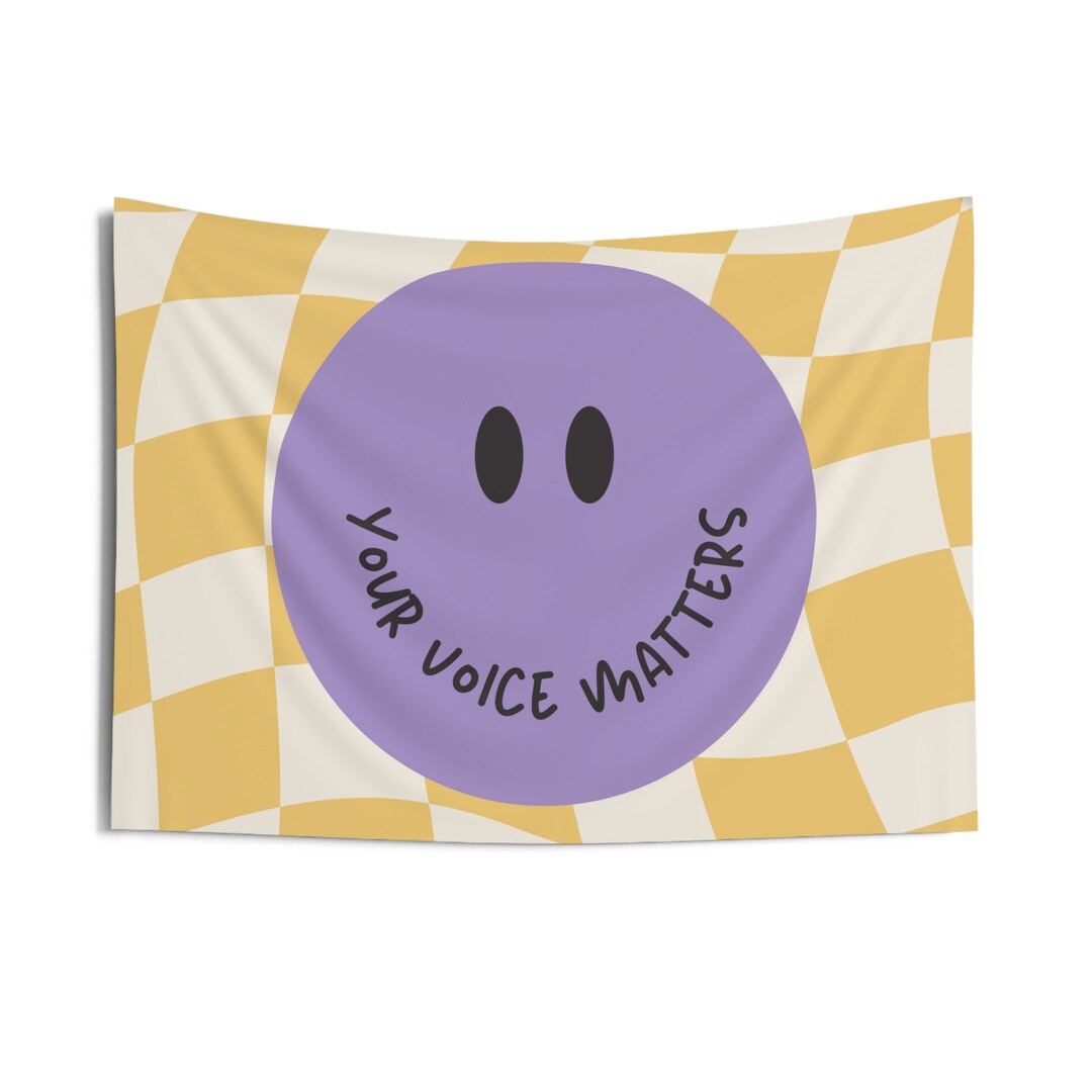 Your Voice Matters Lavender Smiley Face Checkers Classroom Tapestry ...