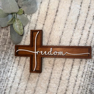 Layered Wooden Cross – “faith” or “freedom” Script | Christian Wall ...