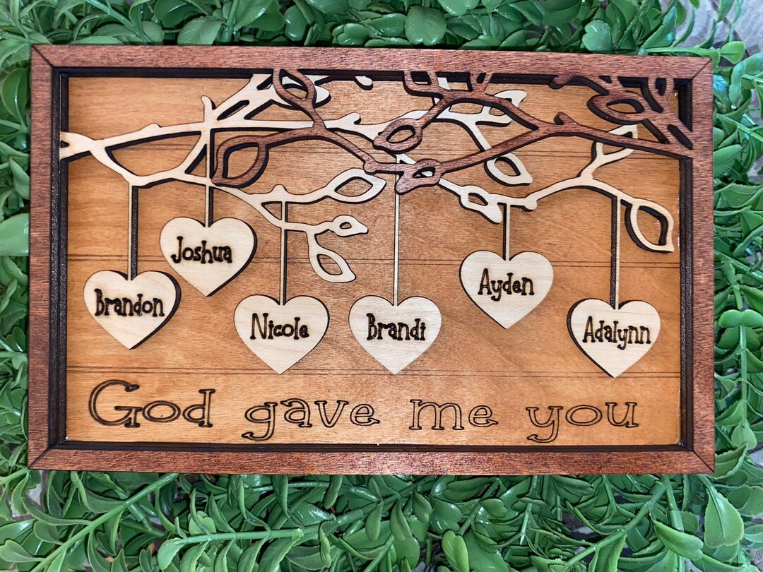 Family Tree Frame Sign, Custom Family Tree Sign, Hanging Hearts Family ...