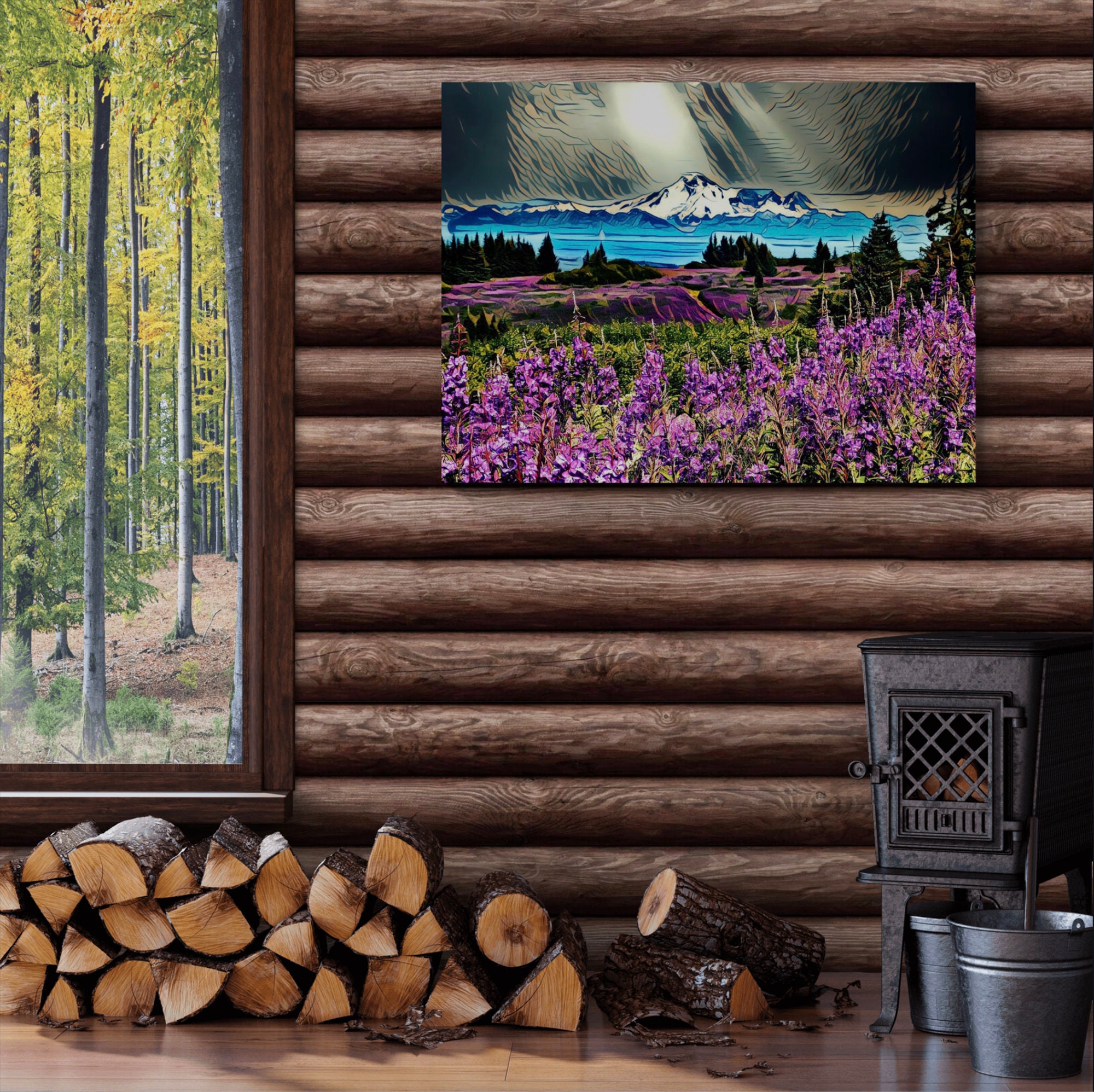 Alaskan Art, Wall Art, Giclee, Canvas, Fireweed, Outdoor, Alaska, Mt ...