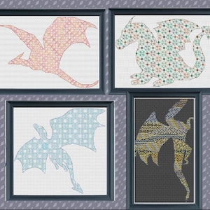 Elemental Dragons Blackwork Cross Stitch Pattern Set (4 Pdfs) - Etsy