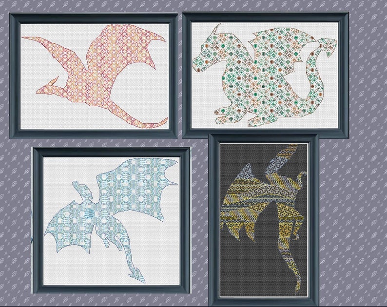 Elemental Dragons Blackwork Cross Stitch Pattern Set (4 Pdfs) - Etsy