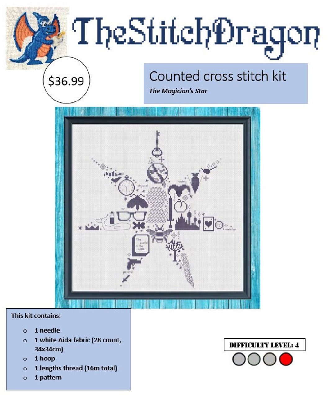 The Magician's Star Cross Stitch Kit Full Complete Cross Stitch Kit to ...