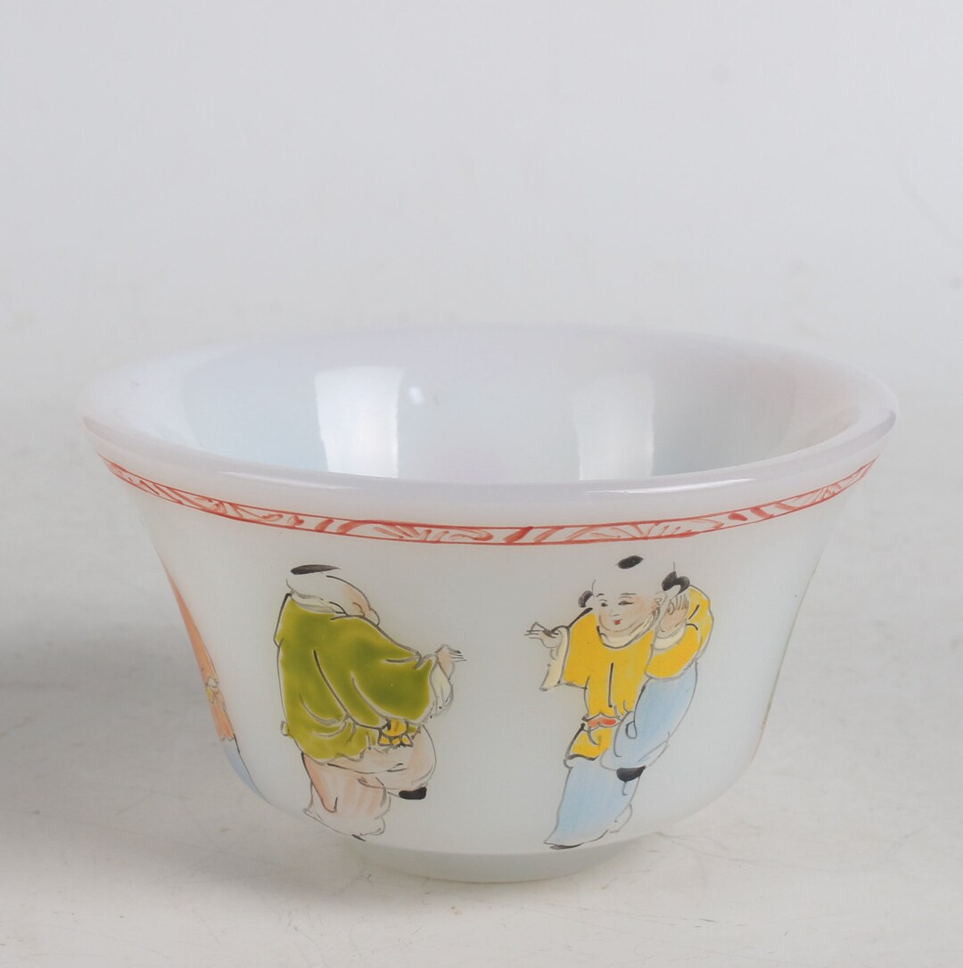 Folk Collection of Hand-painted Children's Patterns Coloured Glaze Bowl ...