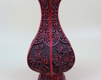 Chinese Collection of Hand-carved Dragon Pattern Lacquer Amphora Vase ...